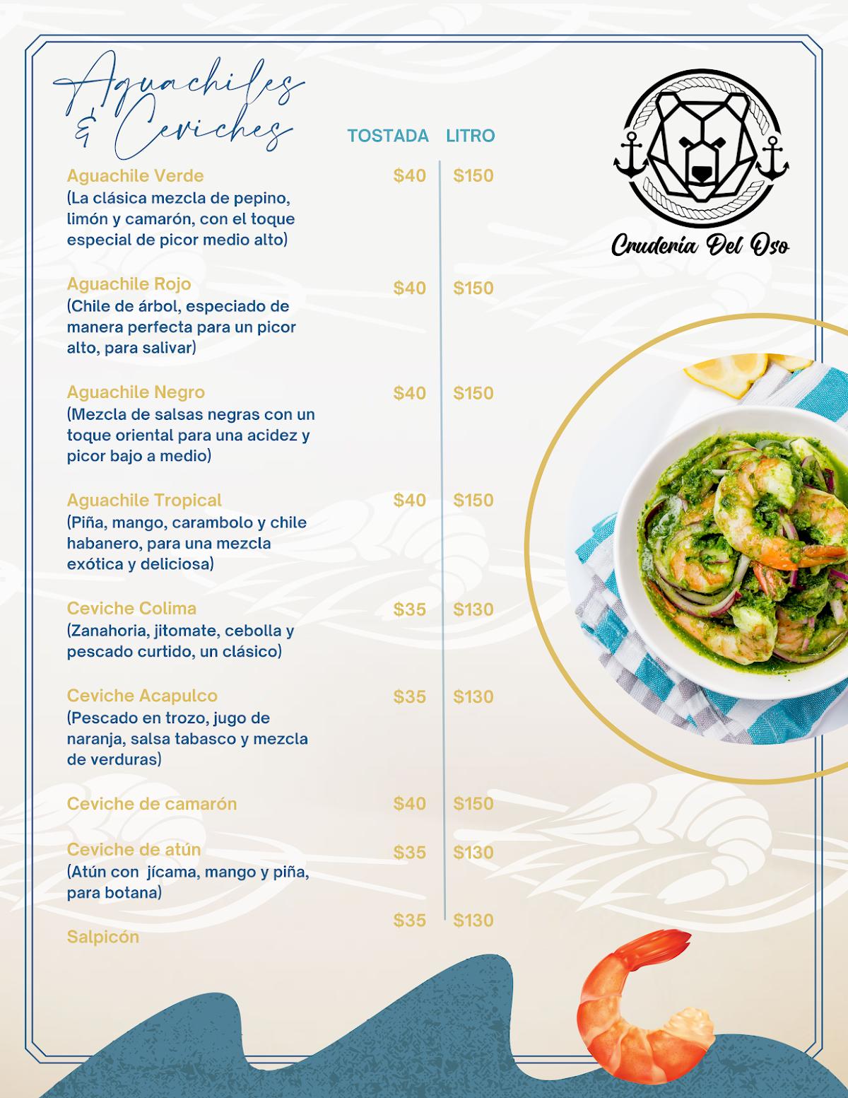 Menu at Crudería Del Oso restaurant, Manzanillo
