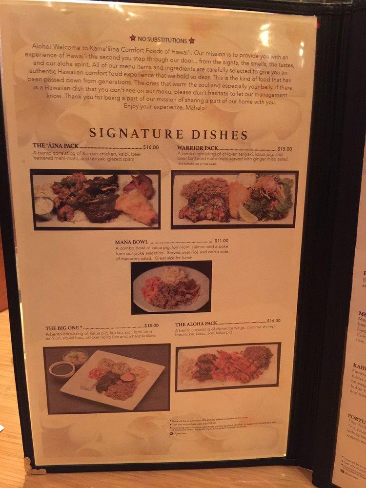 Menu at Kama'aina restaurant, Forest Grove