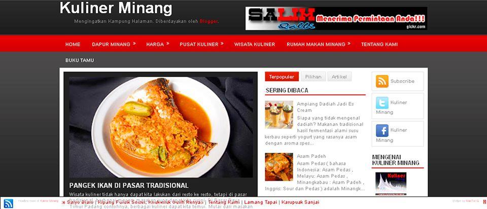 Menu at Kuliner Minang restaurant, Padang