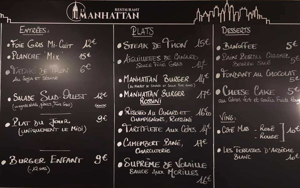 Menu at LE MANHATTAN restaurant, Grenade