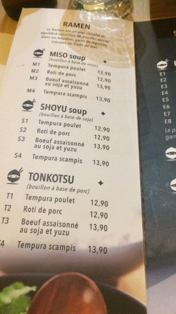 Menu at Ninja Ramen, Liège