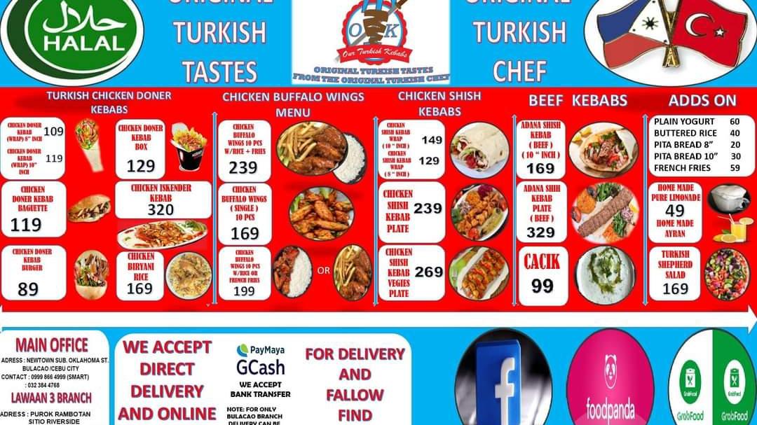 Menu at Our Turkish Kebabs restaurant, Cebu City