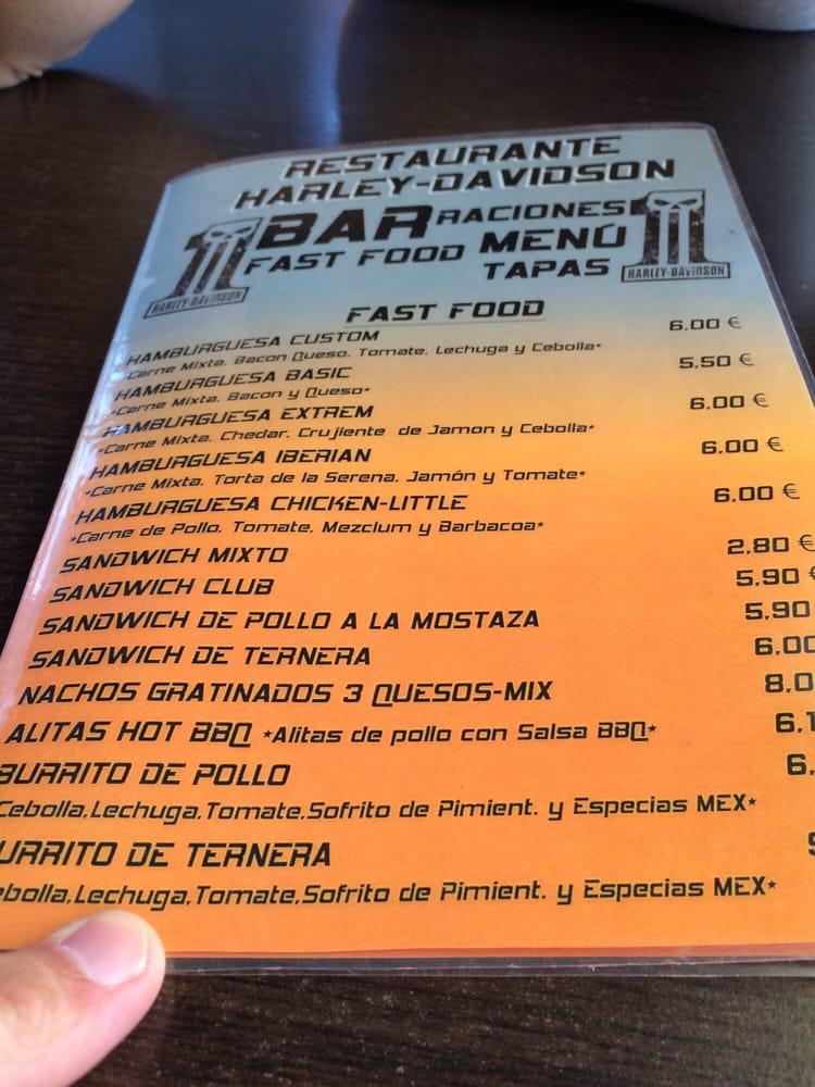 Menu at Bar Harley-Davidson, Mérida, Ctra. Antigua