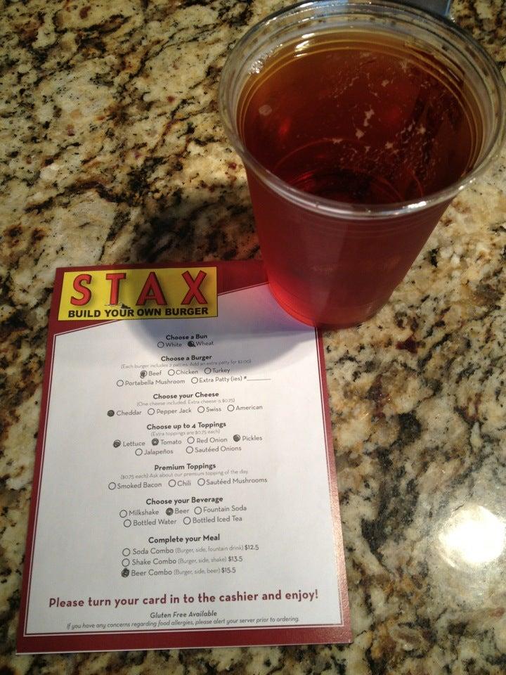 Menu at Stax Burgers restaurant, Nashville