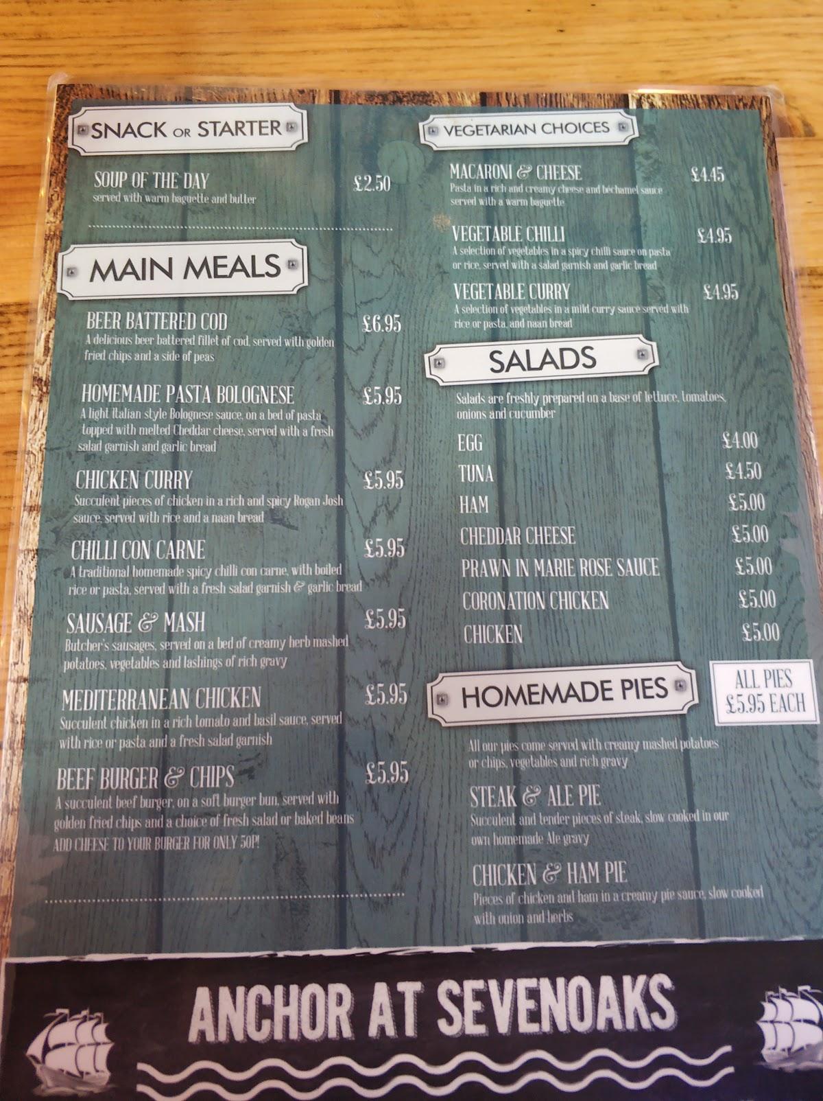 Menu at The Anchor pub & bar, Sevenoaks