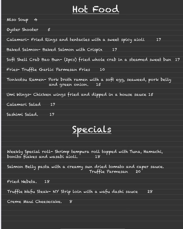 Menu at Umi Maui restaurant, Wailuku, E Vineyard St #1714