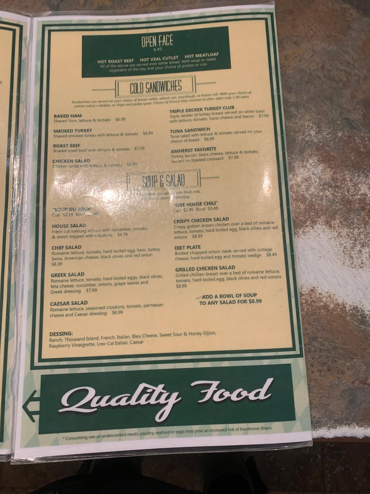 Menu at Amherst Diner restaurant, South Amherst