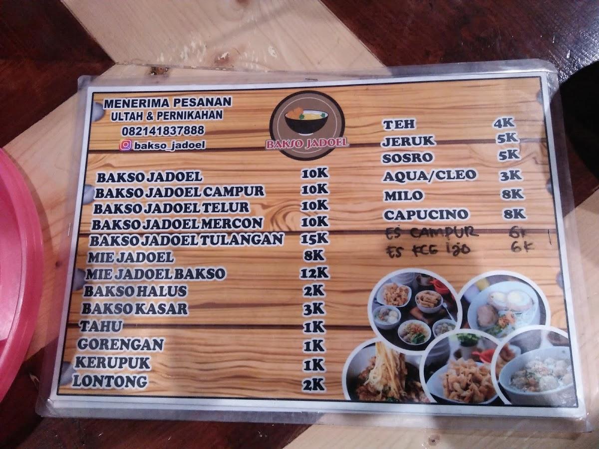 Menu at Bakso Jadoel restaurant, Jember, Jl. Trunojoyo 36