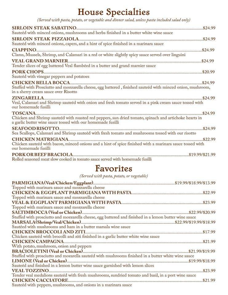 Menu at Sabatino's Restaurant, Wakefield, 330 Main St
