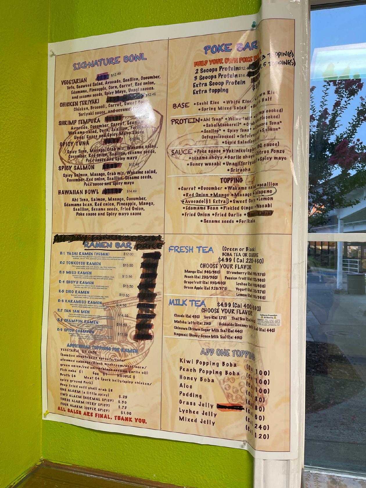 Menu at Shiro Ninja Boba - Poke - Ramen Bar, Angels Camp