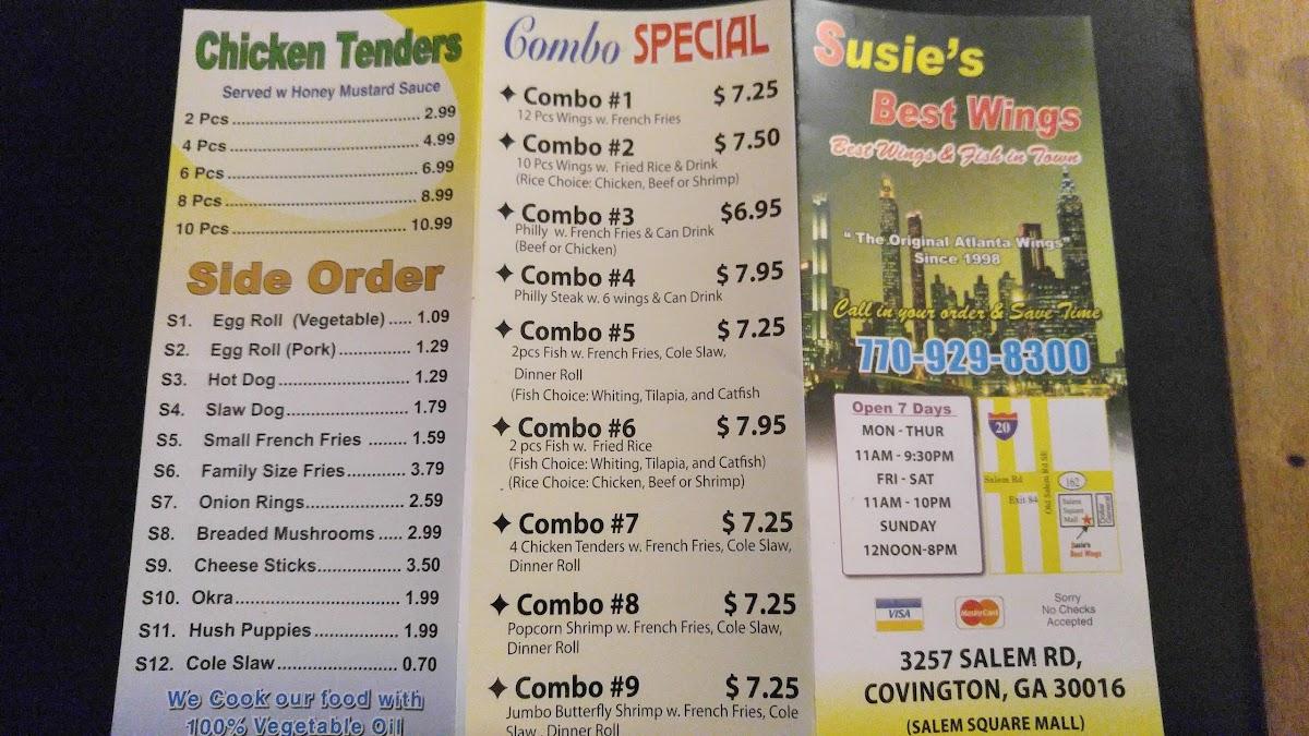 Menu at Susie's Best Wings restaurant, Conyers, Salem Rd