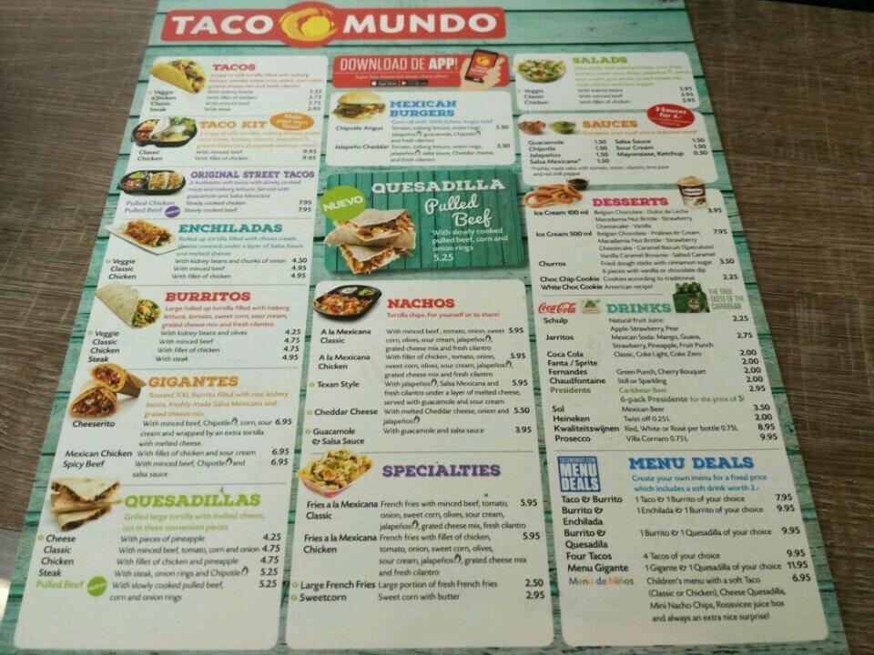 Menu at Taco Mundo Amsterdam Oud-Zuid, Amsterdam, Ceintuurbaan 235