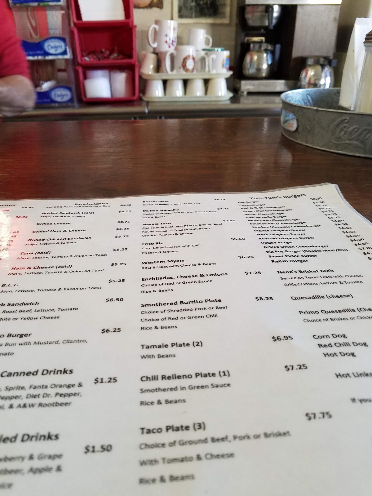 Menu at Yum-Yum's restaurant, Tularosa