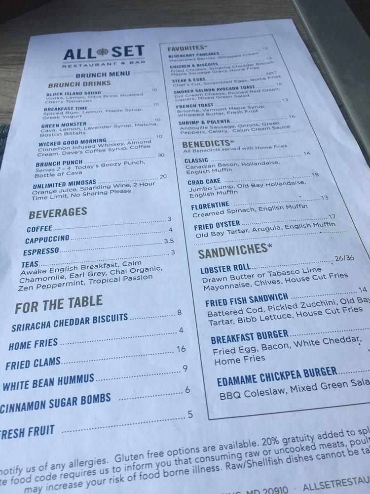 Menu at All Set Restaurant & Bar, Silver Spring