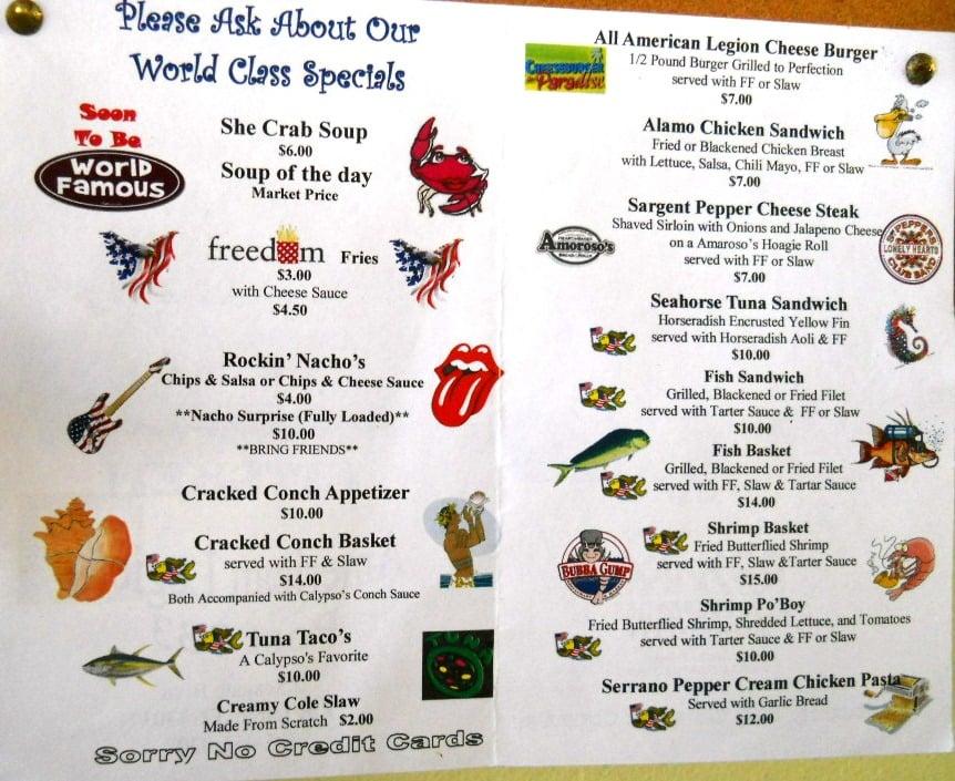 Menu at American Legion Post 333 pub & bar, Key Largo