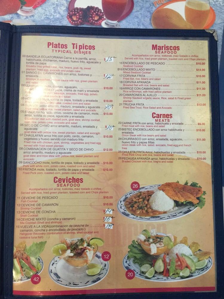 Menu at Ecuadorian Food restaurant, New York City
