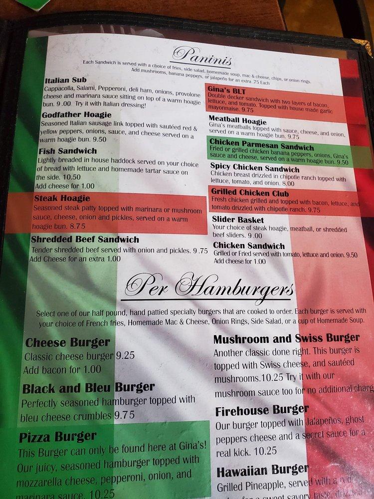 Menu at Gina's Italian Kitchen & Tavern restaurant, Hamilton