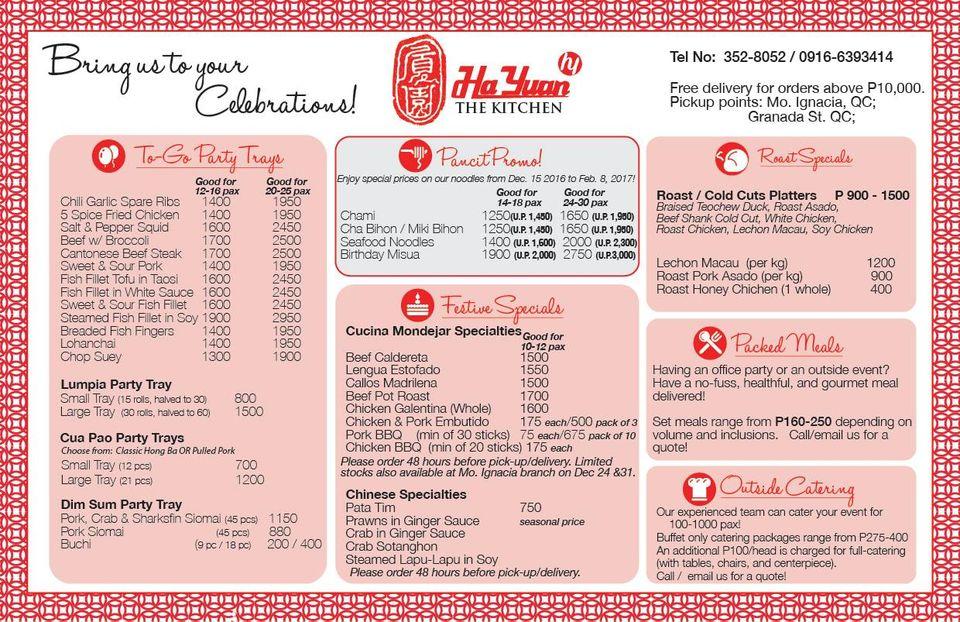 Menu at Ha Yuan restaurant, Quezon City, 84 Mother