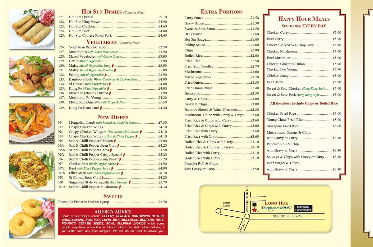 Menu at long hua chinese take away restaurant, Hull