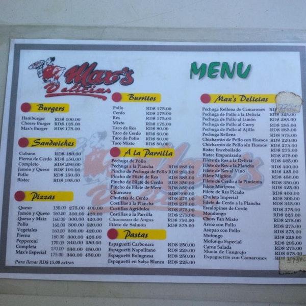 Menu at Max´s Delicias restaurant, Santiago De Los Caballeros, Calle ...