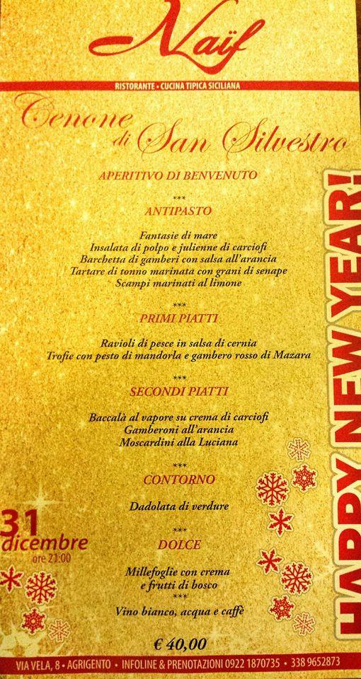 Menu at Naif steakhouse, Agrigento