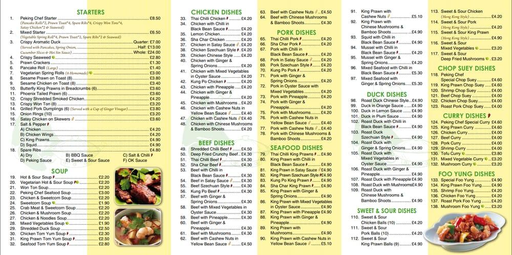 Menu at Peking Chef fast food, Brighton
