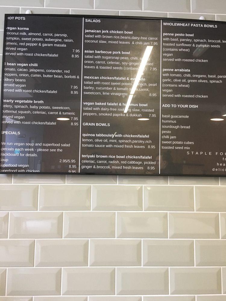Menu at Staple Foods pub & bar, Dublin, 24A Grattan St
