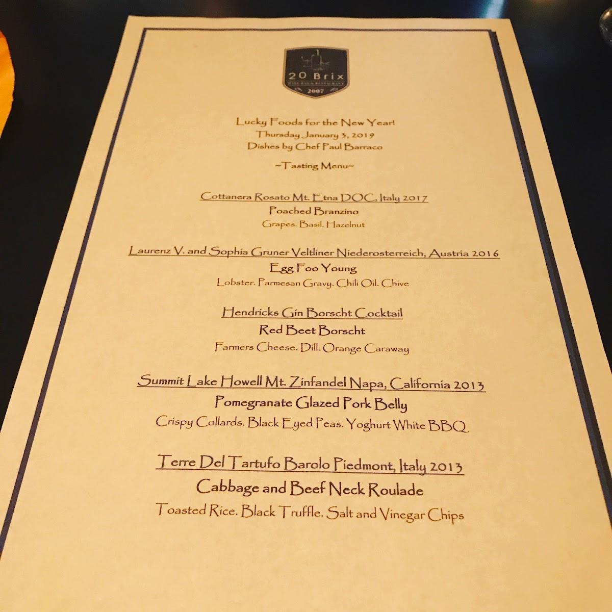 Menu at 20 Brix pub & bar, Milford, 101 Main St
