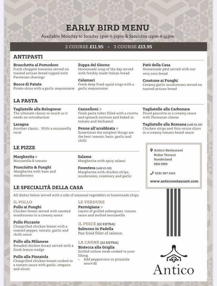 Menu at Antico Restaurant Roker, Sunderland