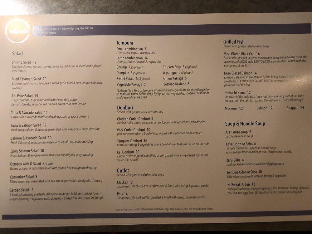 Menu at Circle Sushi restaurant, Sandy Springs, Roswell Rd