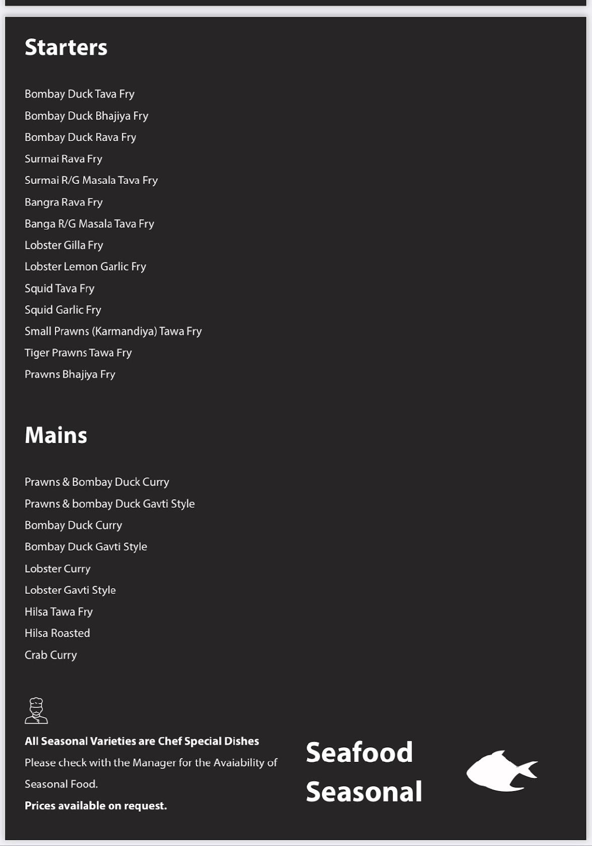 Menu at Fish & Barrel Restaurant, Marwad