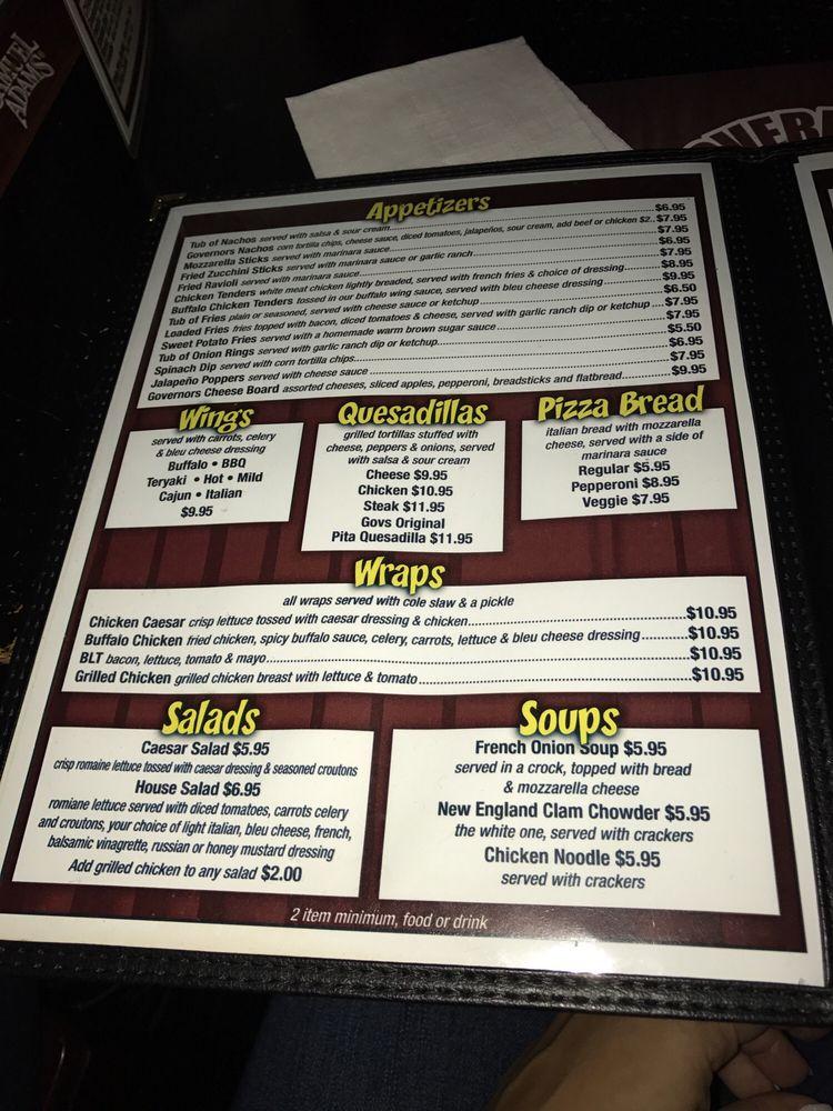 Menu at Governor's @ McGuire's Comedy Club, Bohemia