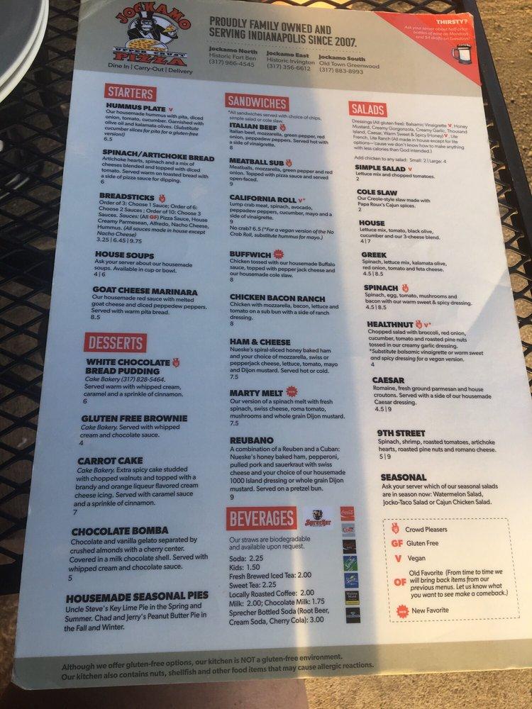 Menu at Jockamo Upper Crust Pizza pub & bar, Greenwood, 401 Market Plaza