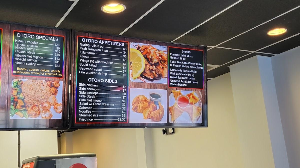 Menu at Otoro Hibachi restaurant, Hoover