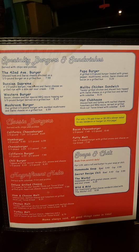 Menu at Papa's Cafe, New Hope