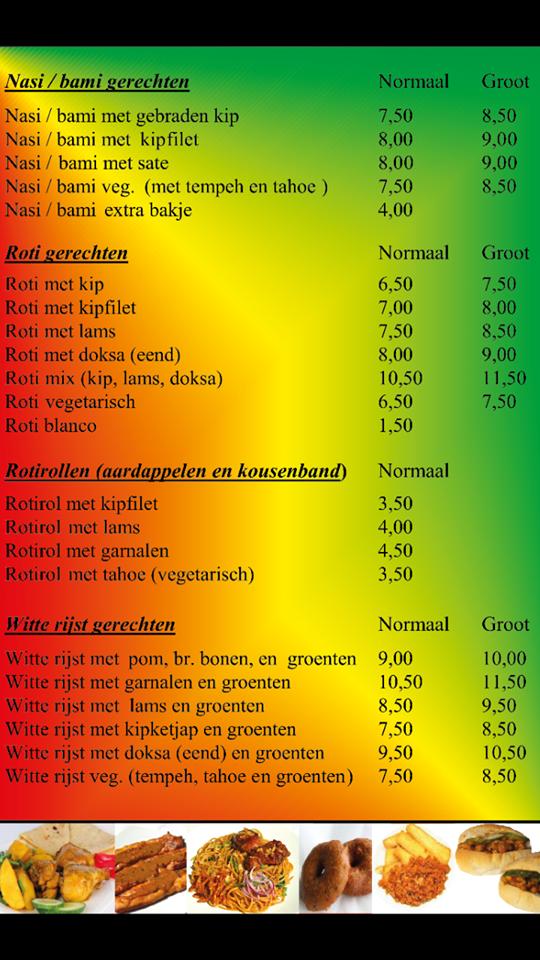 Menu at Rotishop Betje, The Hague