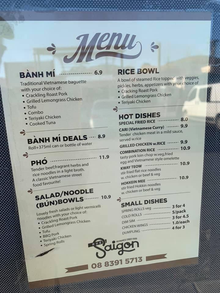 Menu at Rue Saigon restaurant, Mount Barker