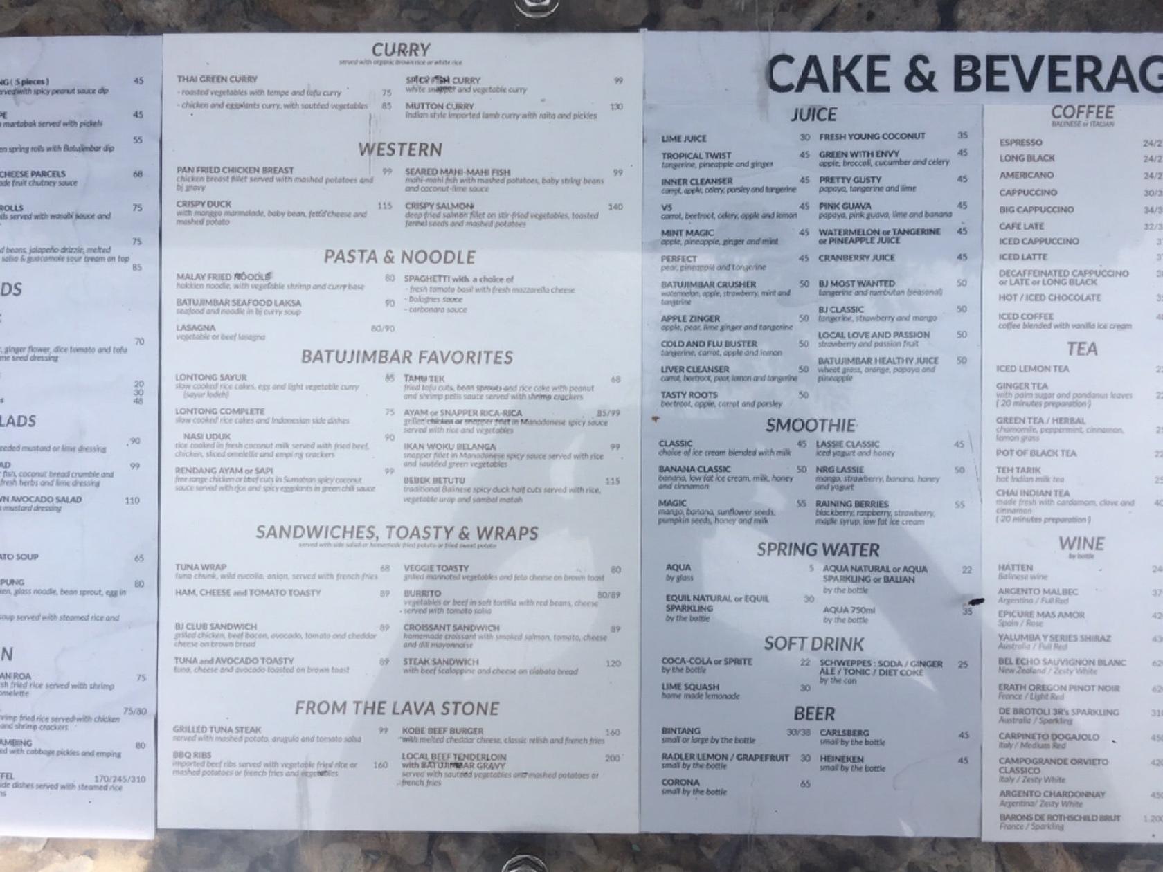 Menu at Batujimbar Cafe, Denpasar, Jl. Danau Tamblingan No.75A