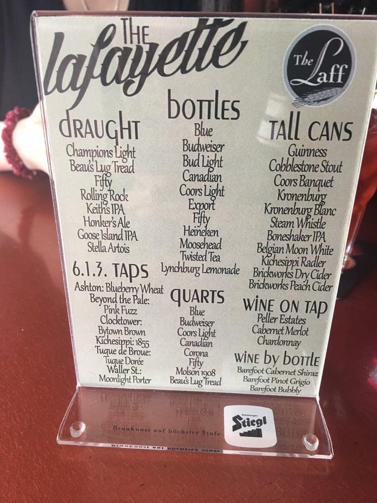 Menu at Chateau Lafayette pub & bar, Ottawa