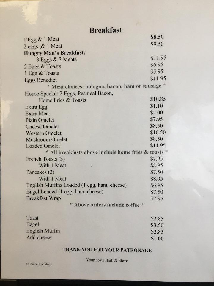 Menu at The Crazy Cow Cafe, St.-Charles