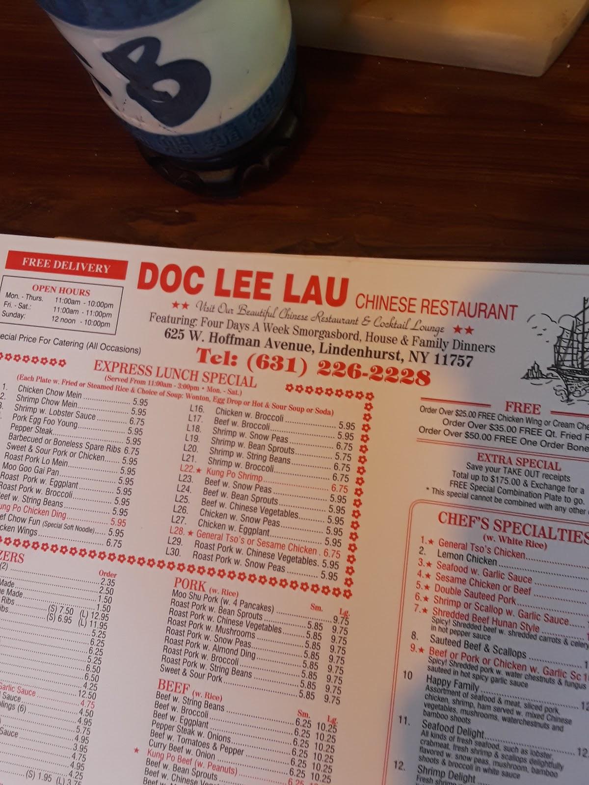 Menu at Doc Lee Lau Chinese Restaurant, Lindenhurst