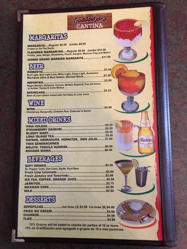 Menu at Guadalajara Mexican Restaurant, Brenham