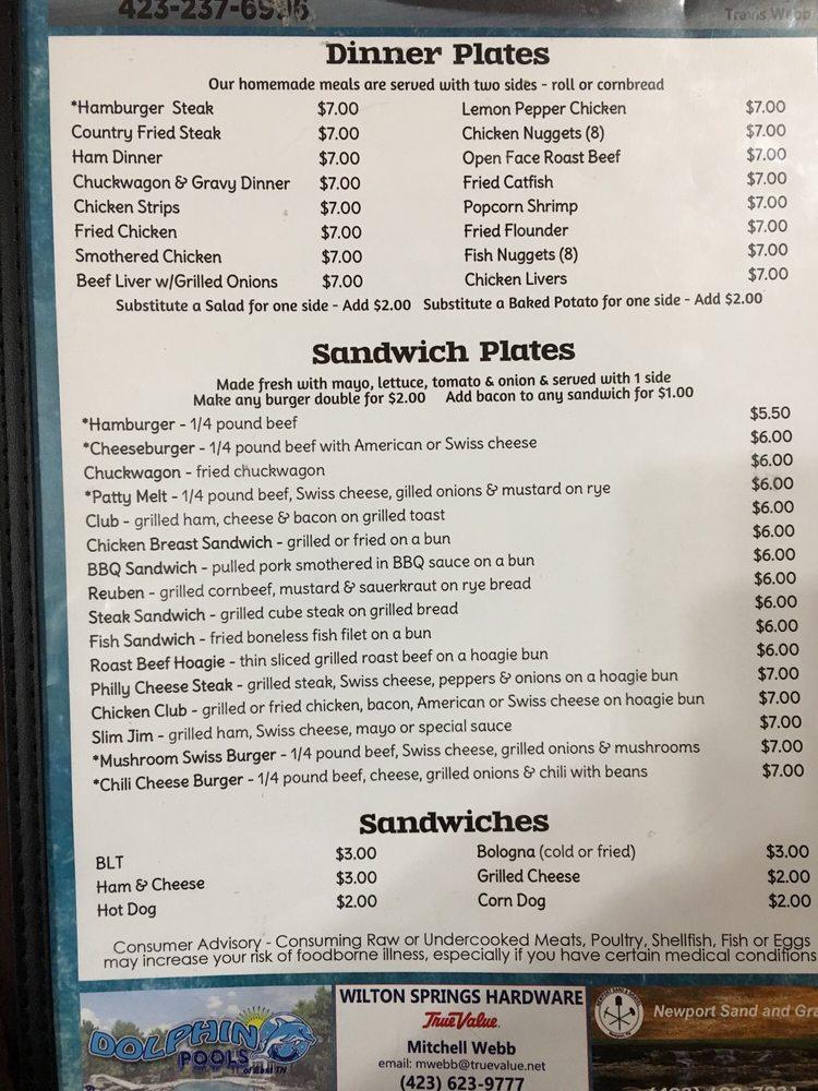 Menu at Janice's Diner restaurant, Cosby