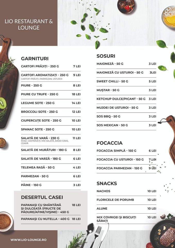 Menu at Lio Lounge, Popesti-Leordeni