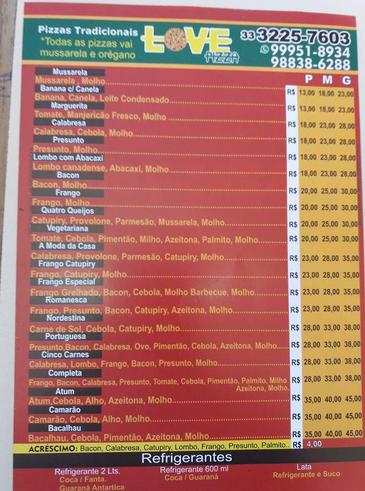 Menu at Love TELE- PIZZA pizzeria, Brazil