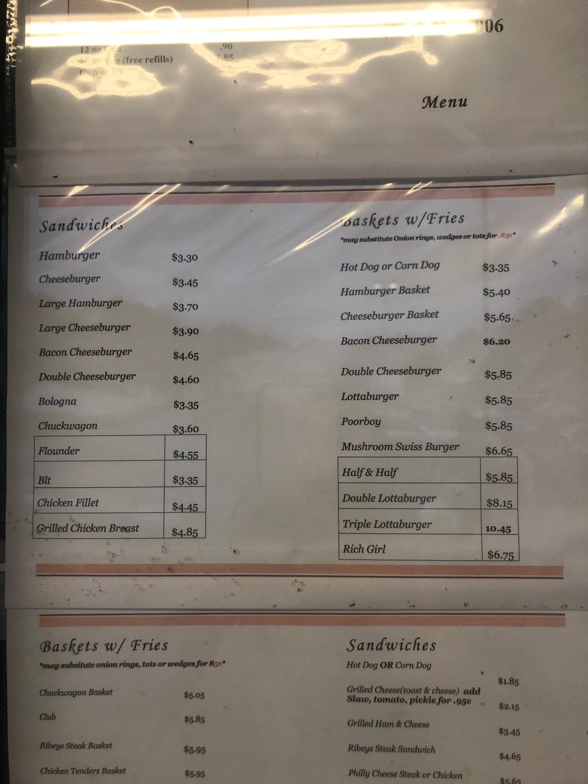 Menu at Mac's Grill restaurant, Cherryville