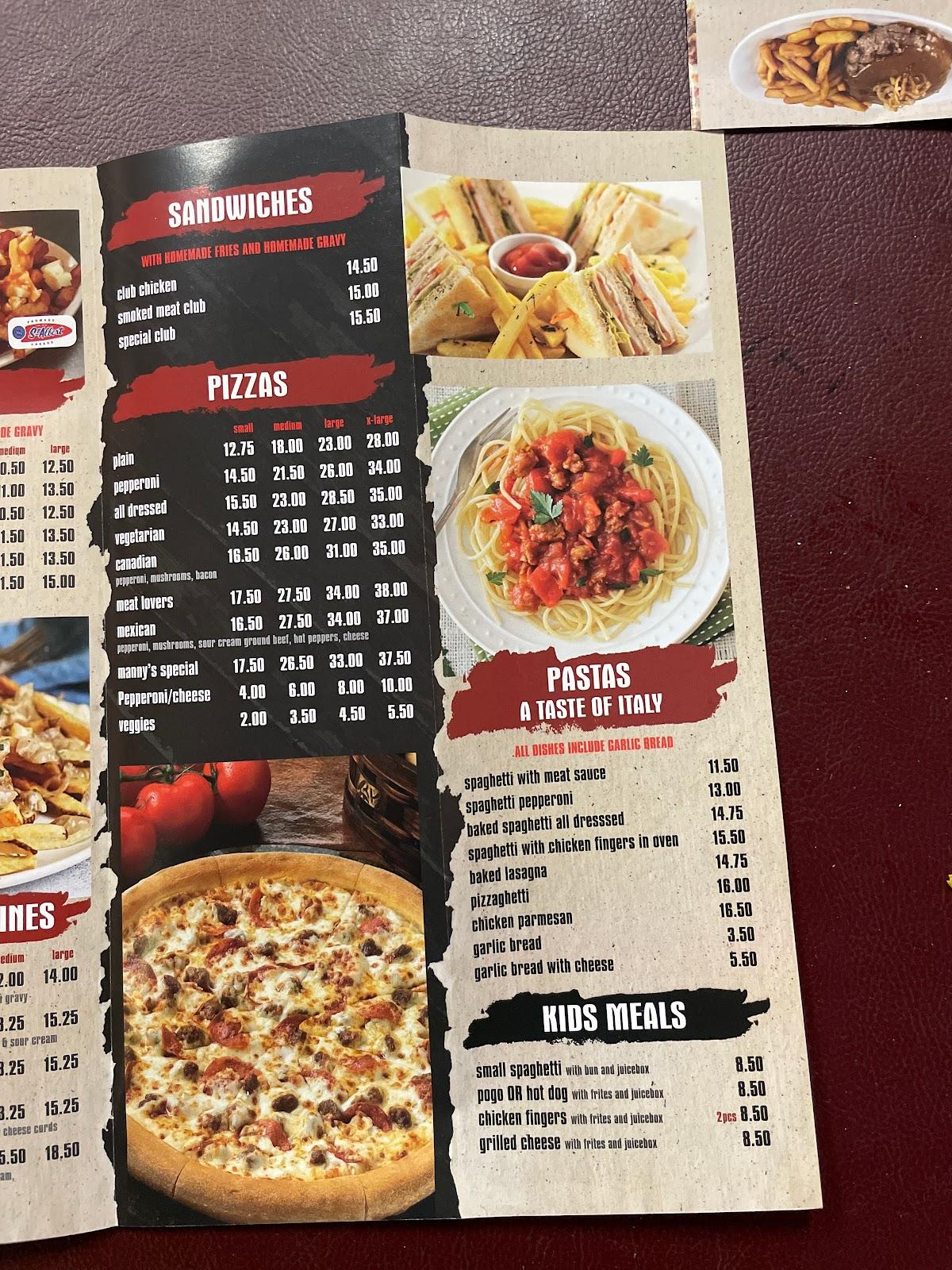 Menu at Manny's Restaurant, Cornwall