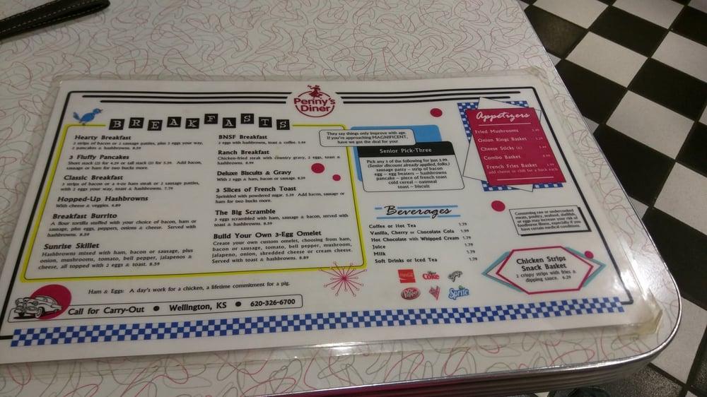 Menu at Penny's Diner restaurant, Wellington