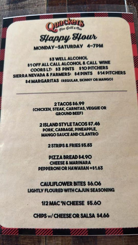 Menu at Quackers Fire Grill and Bar, Chico