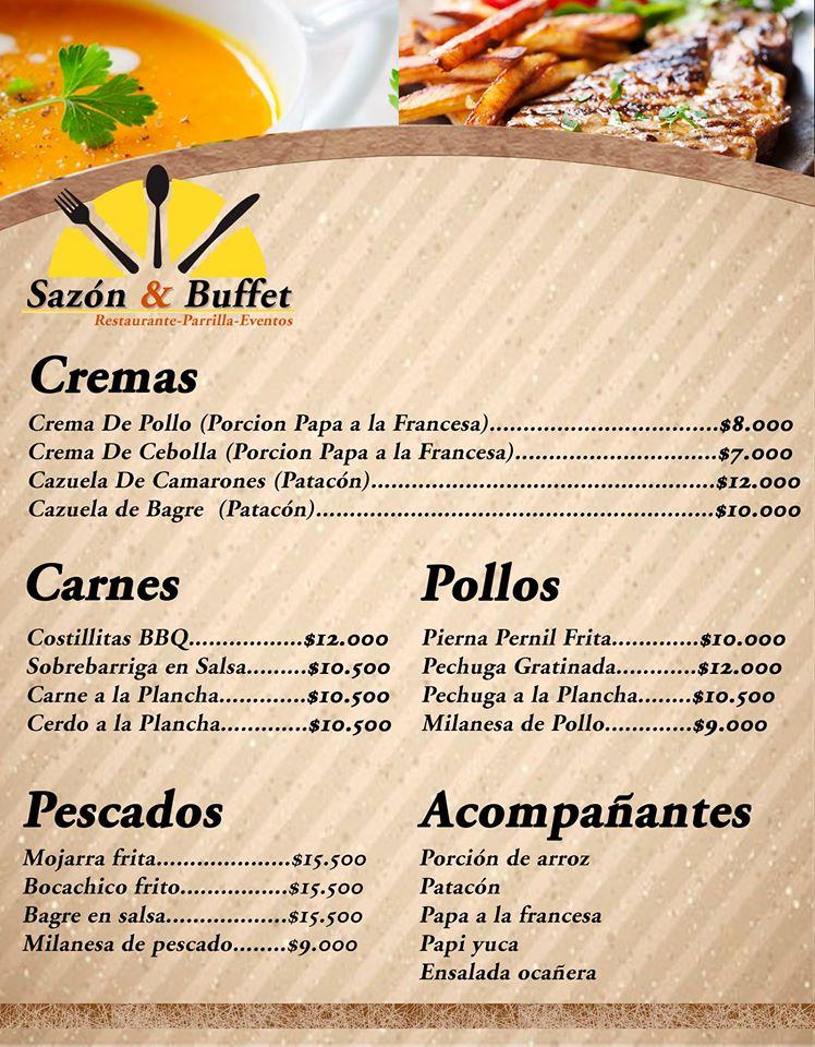 Menu at SAZON & Buffet" restaurant, Sabana de Torres